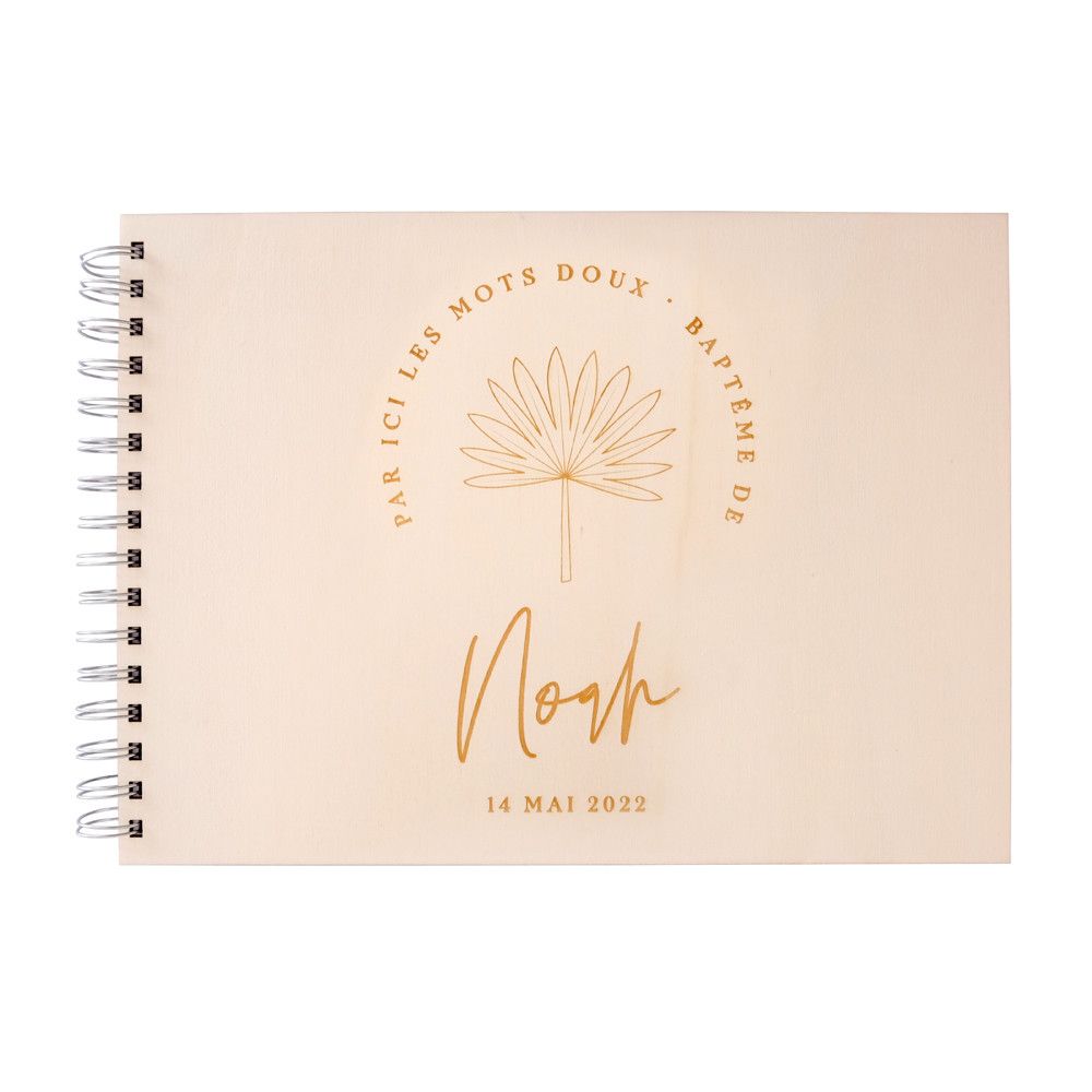 Livre d'or rectangle personnalisable en bois "baptême palme"