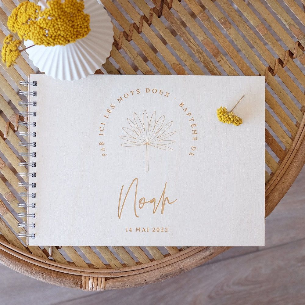 Livre d'or rectangle personnalisable en bois "baptême palme"
