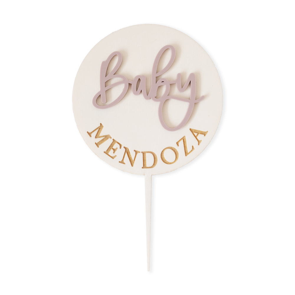 Cake topper rond personnalisable "baby" - couleur au choix